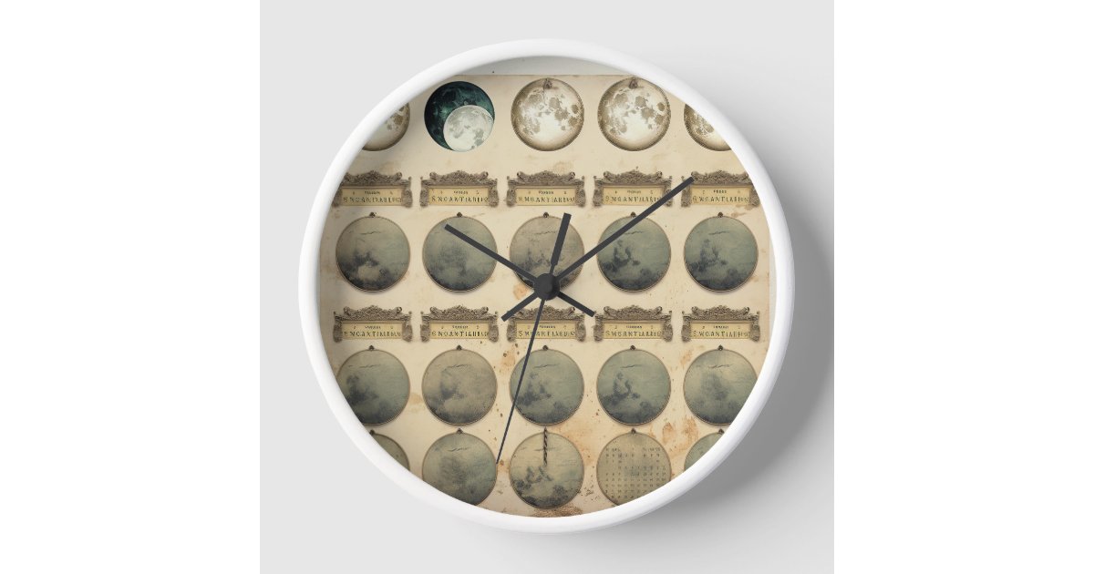 Vintage Lunar Cycle Chart - Celestial Moon Phases Clock | Zazzle