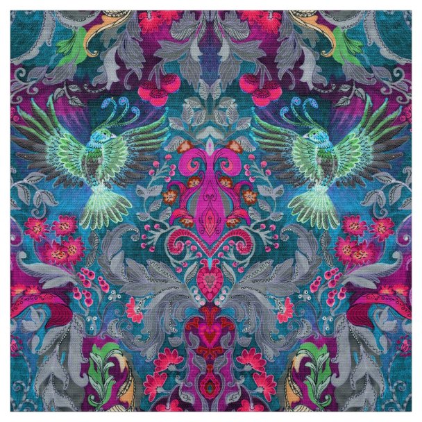 Vintage Bird and Floral Pattern by Charles Voysey Fabric | Zazzle