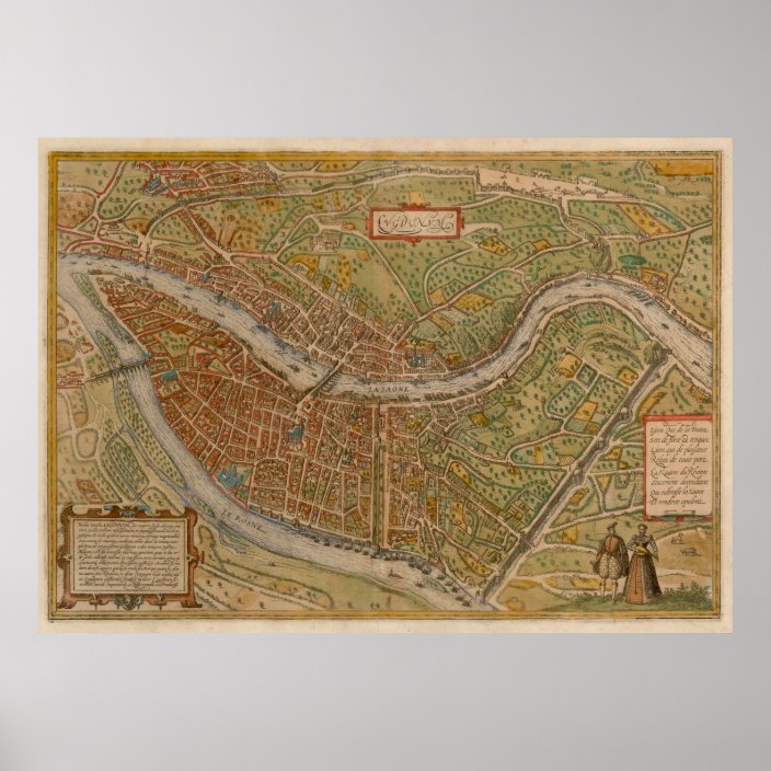 Vintage Lyon France Map (1572) Poster | Zazzle.com