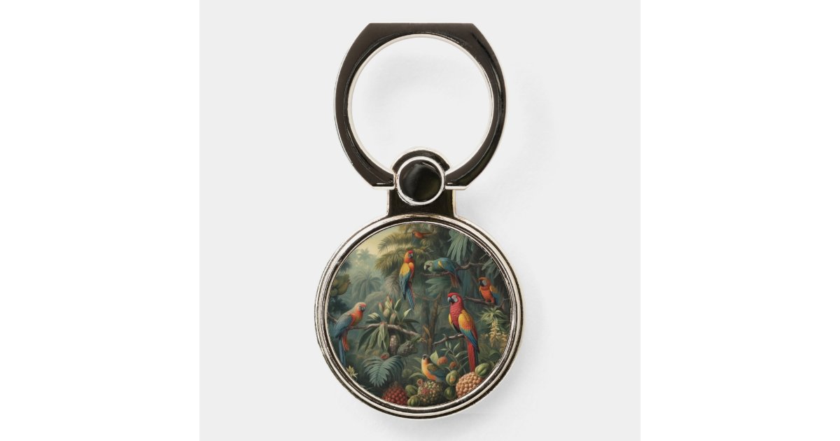 Vintage Macaw & Tropical Pineapple Botanical Art Phone Ring Stand | Zazzle