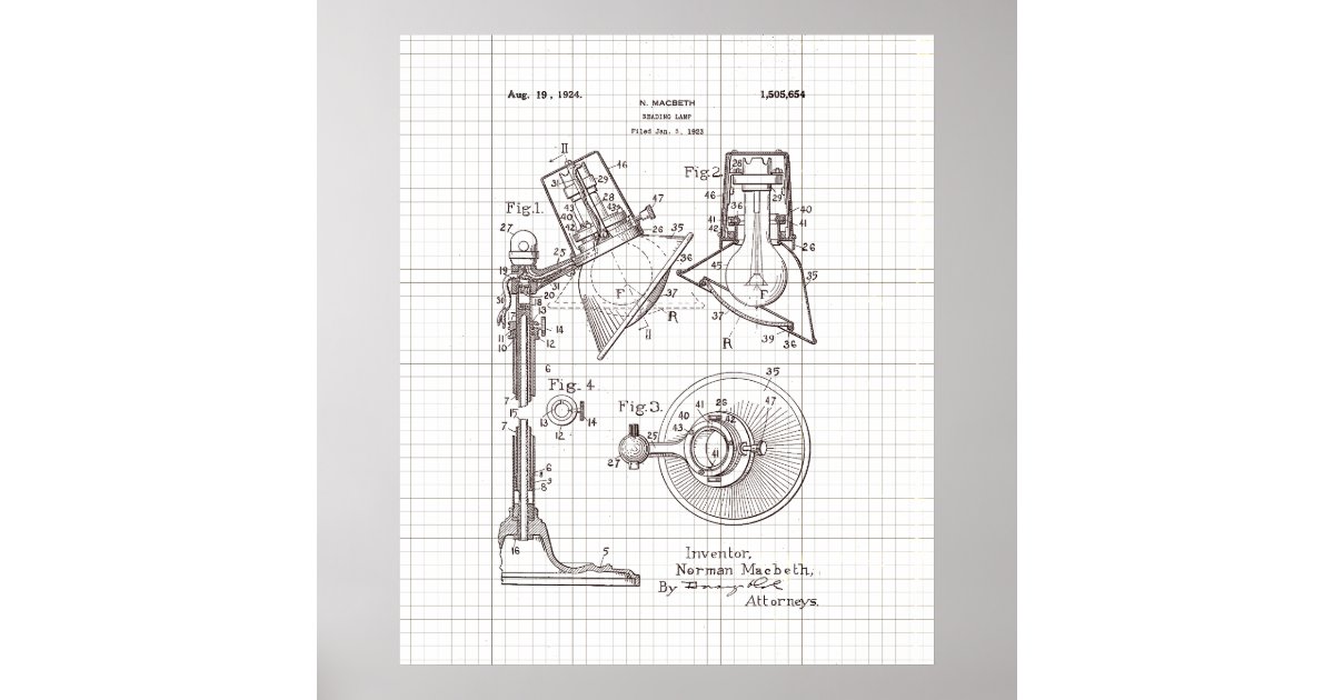 Vintage MacBeth Reading Lamp Patent Poster | Zazzle