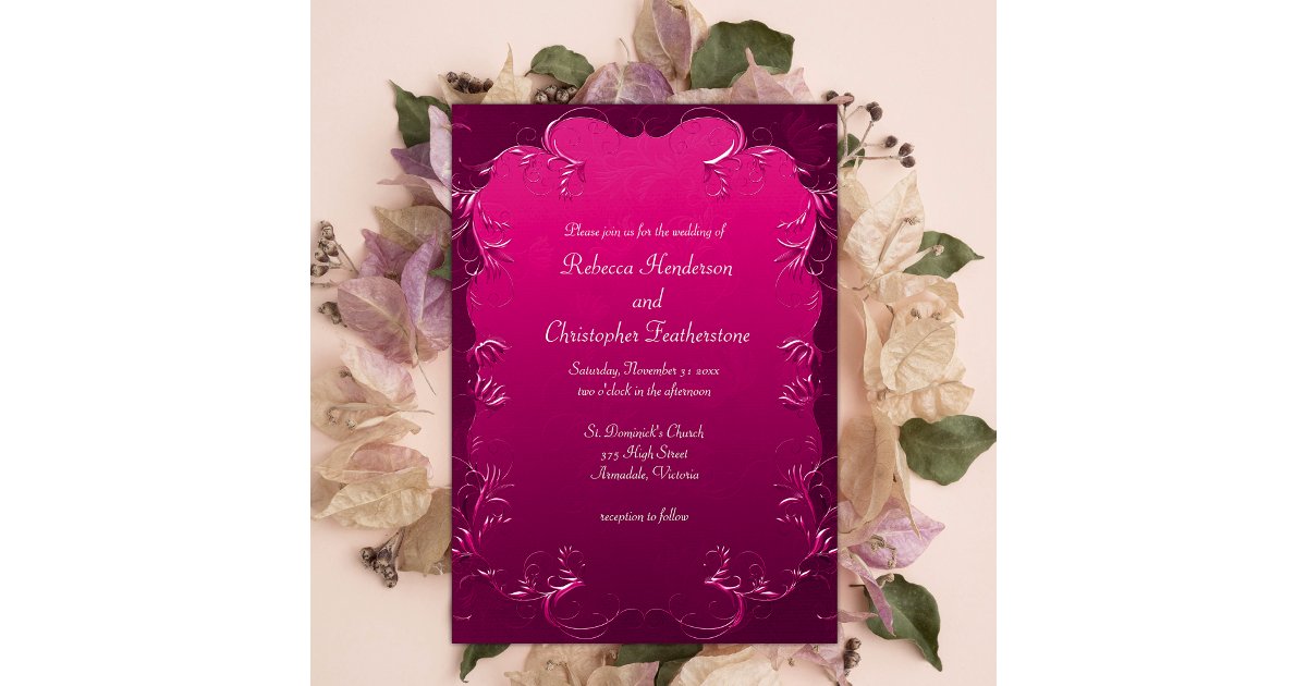 Vintage Magenta Elegance Wedding Invitation | Zazzle