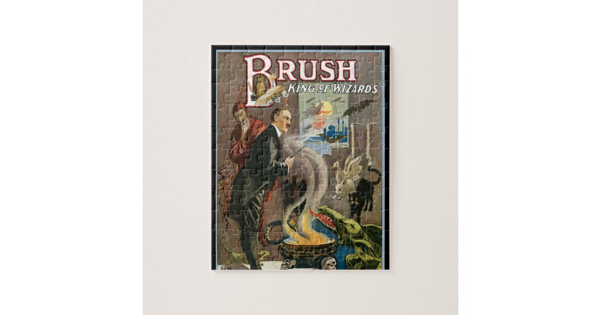 Vintage Magic Poster, Brush, King of Wizards Jigsaw Puzzle | Zazzle
