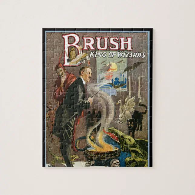 Vintage Magic Poster, Brush, King of Wizards Jigsaw Puzzle | Zazzle