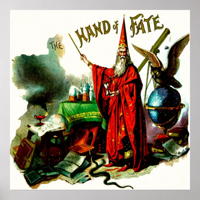 Vintage Magic Wizard Merlin Fate Litho Label Art Poster | Zazzle