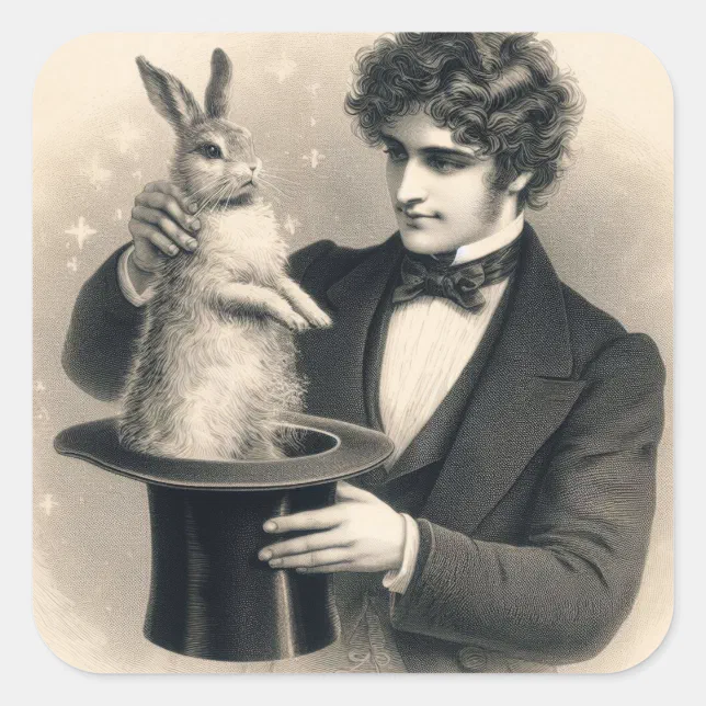 Vintage Magician and Rabbit Magic Trick Square Sticker | Zazzle