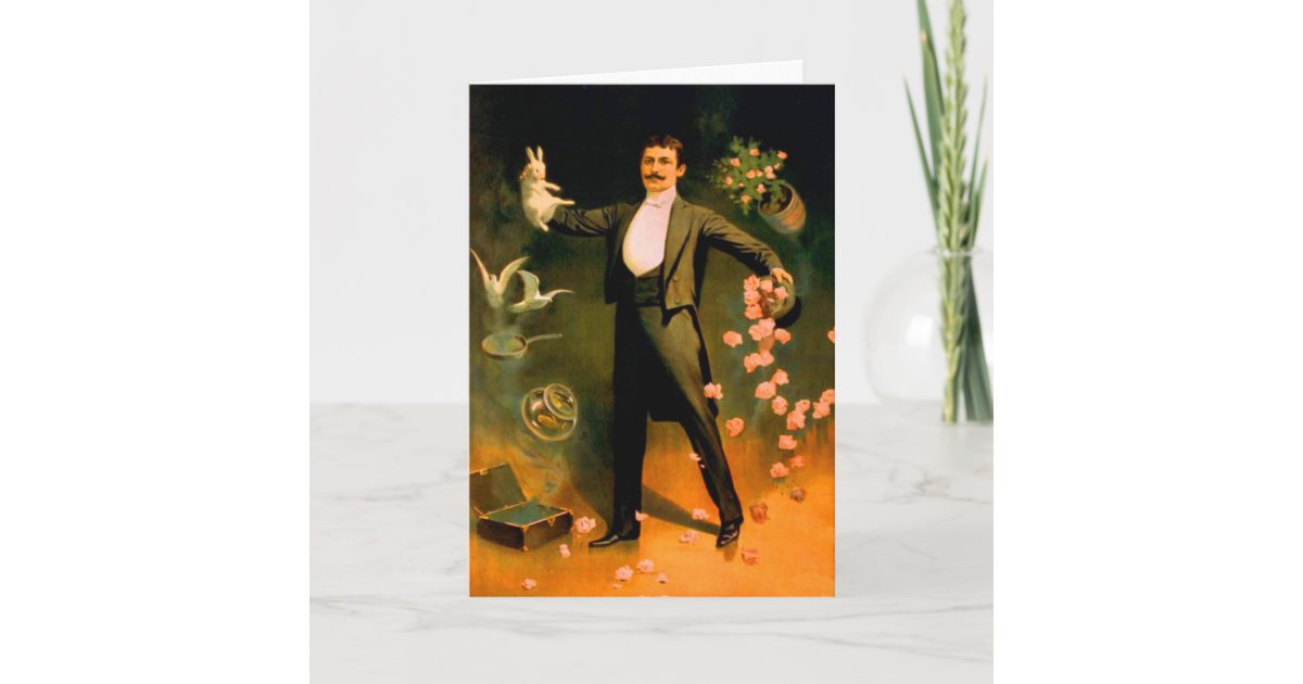 Vintage Magician Rabbits Roses Doves Magic Tricks Card | Zazzle
