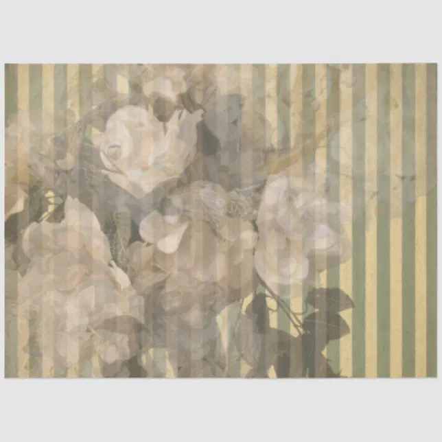 Vintage magnolia bouquet on stripes decoupage tissue paper | Zazzle