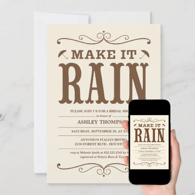 Vintage Make it Rain Bridal Shower Invitations | Zazzle