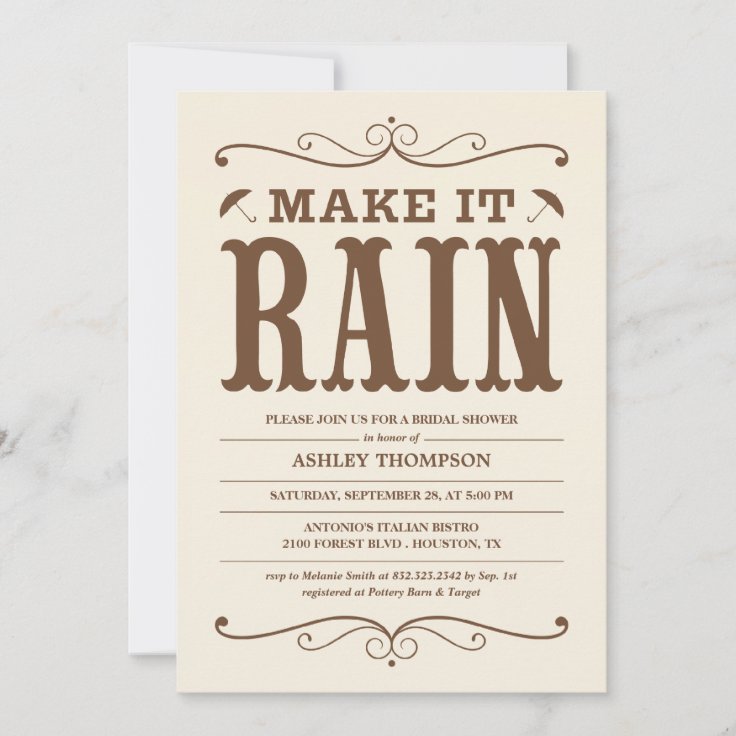 Vintage Make it Rain Bridal Shower Invitations | Zazzle