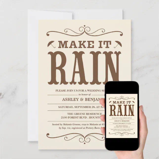 Vintage Make it Rain Wedding Shower Invitations | Zazzle