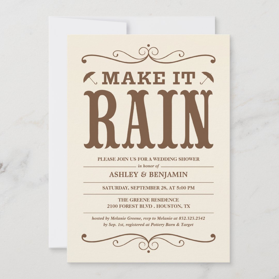 Vintage Make it Rain Wedding Shower Invitations | Zazzle