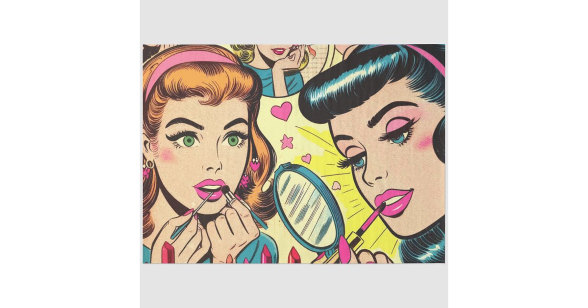Vintage Makeup Girls Comics Tissue Paper | Zazzle