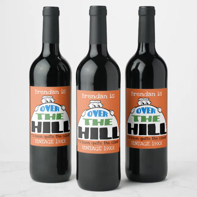 Vintage Male Personalized Birthday Over the Hill Wine Label | Zazzle