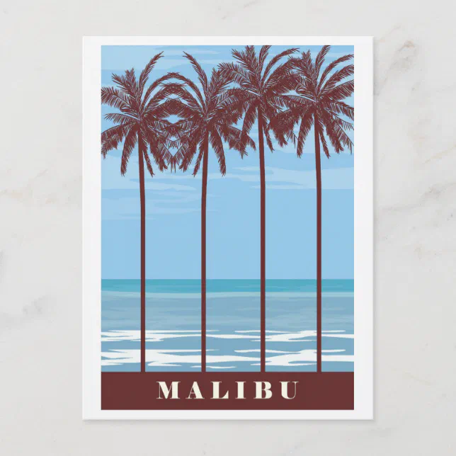 Vintage Malibu California Ocean Palm Tree Travel Postcard | Zazzle