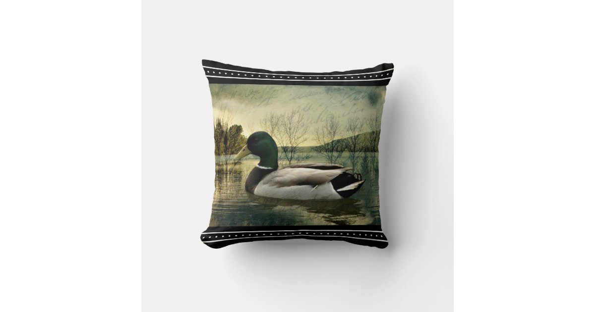 Vintage Mallard Duck Weathered Postcard Throw Pillow | Zazzle