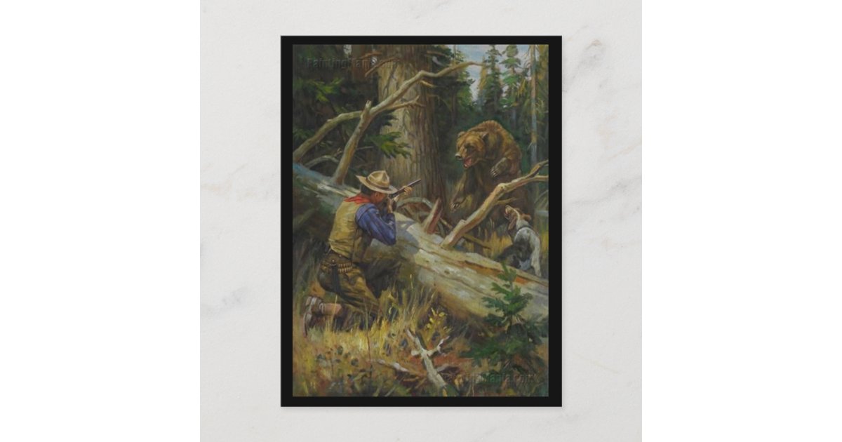 Vintage Man Hunting Bear Postcard | Zazzle