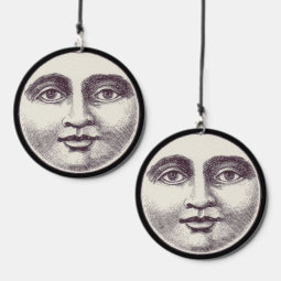 Vintage man in the moon full face black white wind chime | Zazzle