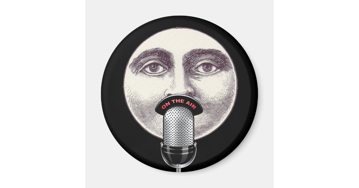Vintage man in the moon full face microphone black magnet | Zazzle