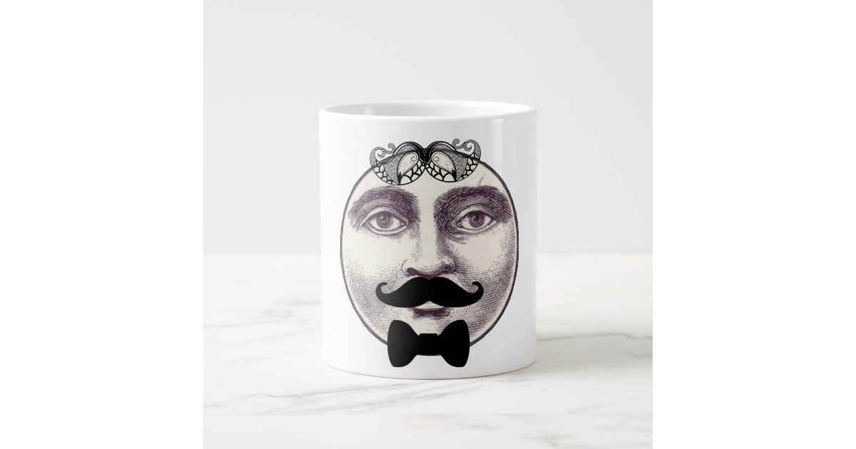 Vintage man in the moon full face mustache bow tie giant coffee mug ...