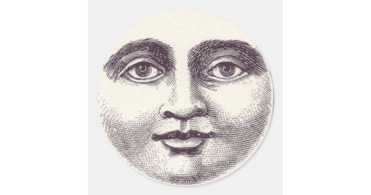 Vintage man in the moon full moon face classic round sticker | Zazzle