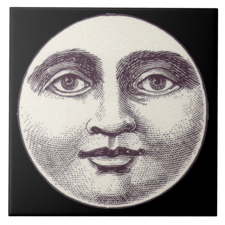 Vintage man in the moon full moon face tile | Zazzle