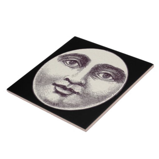 Vintage man in the moon full moon face tile | Zazzle