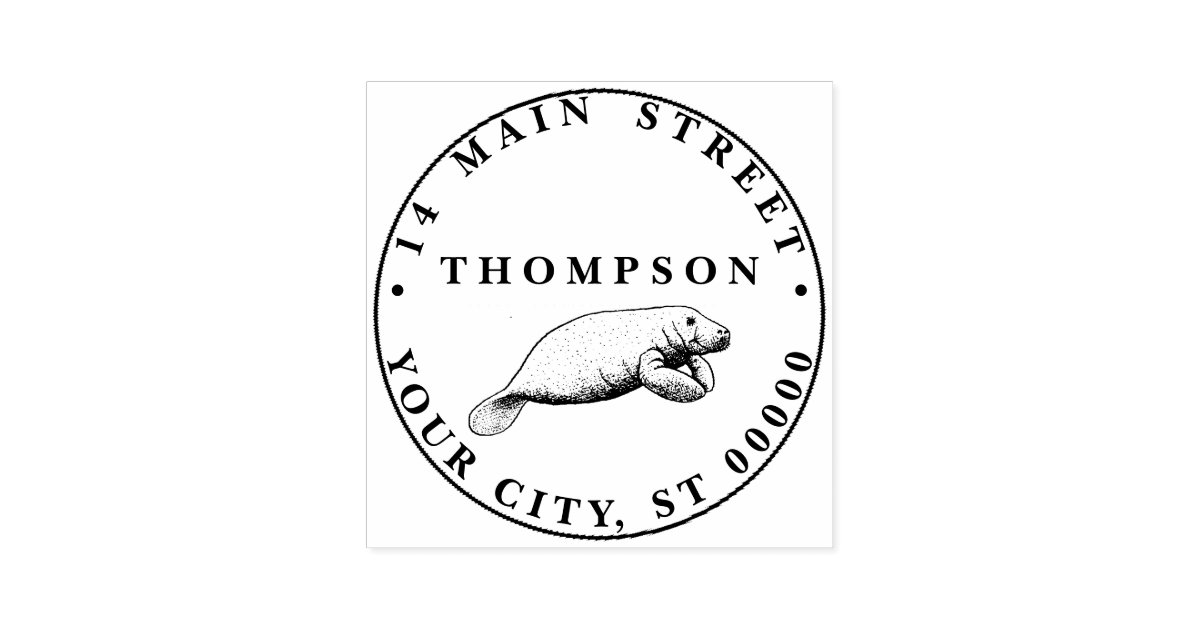 Vintage Manatee Drawing Name Return Address Self-inking Stamp | Zazzle