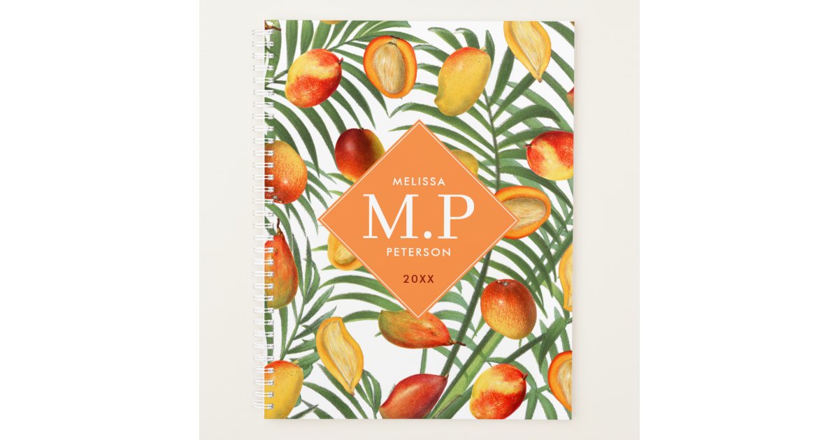 Vintage Mango & Greenery Summer Fruit Monogram Planner | Zazzle