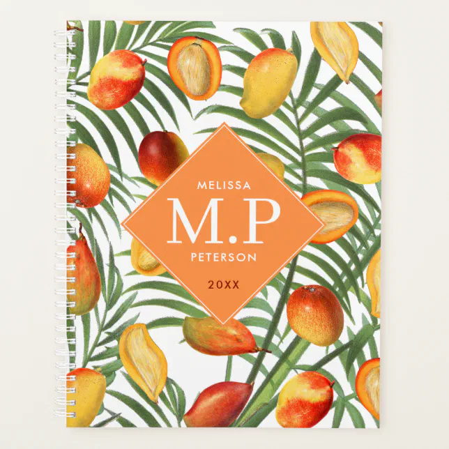 Vintage Mango & Greenery Summer Fruit Monogram Planner | Zazzle