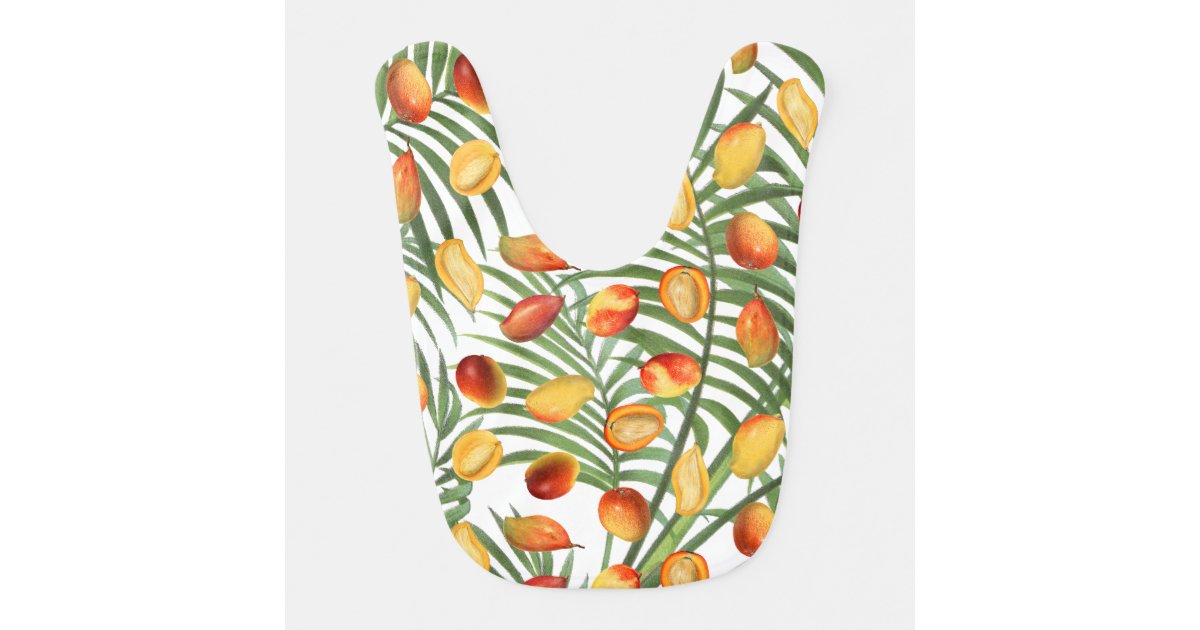 Vintage Mango & Greenery Summer Fruit Pattern Baby Bib | Zazzle