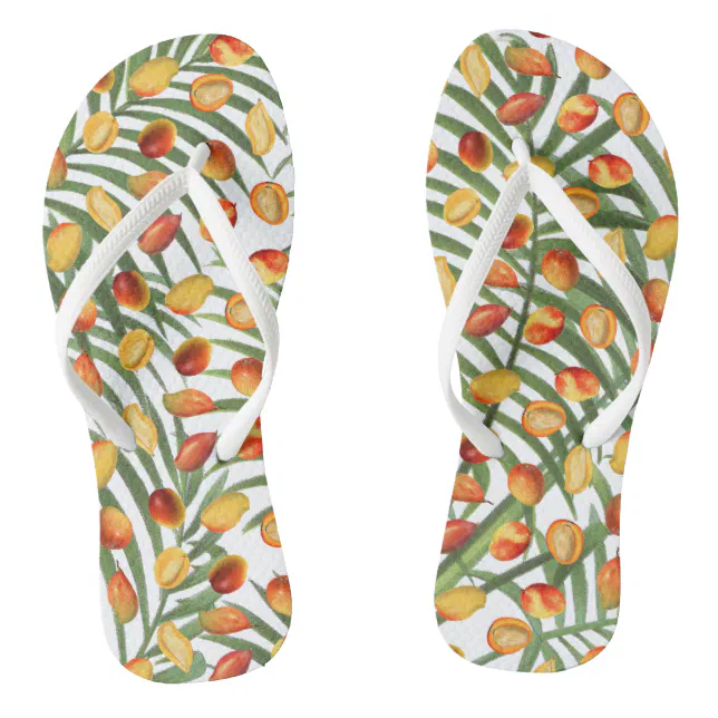 Vintage Mango & Greenery Summer Fruit Pattern Flip Flops | Zazzle
