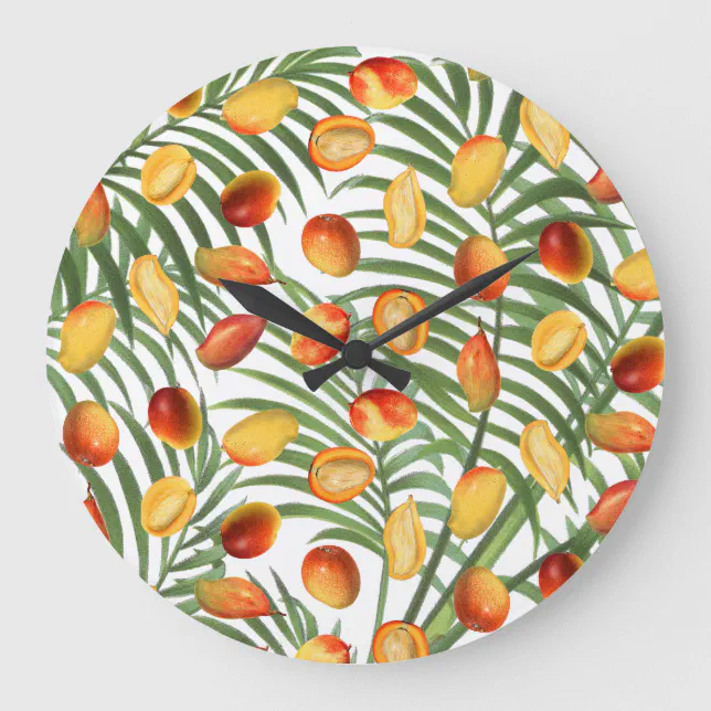 Vintage Mango & Greenery Summer Fruit Pattern Large Clock | Zazzle