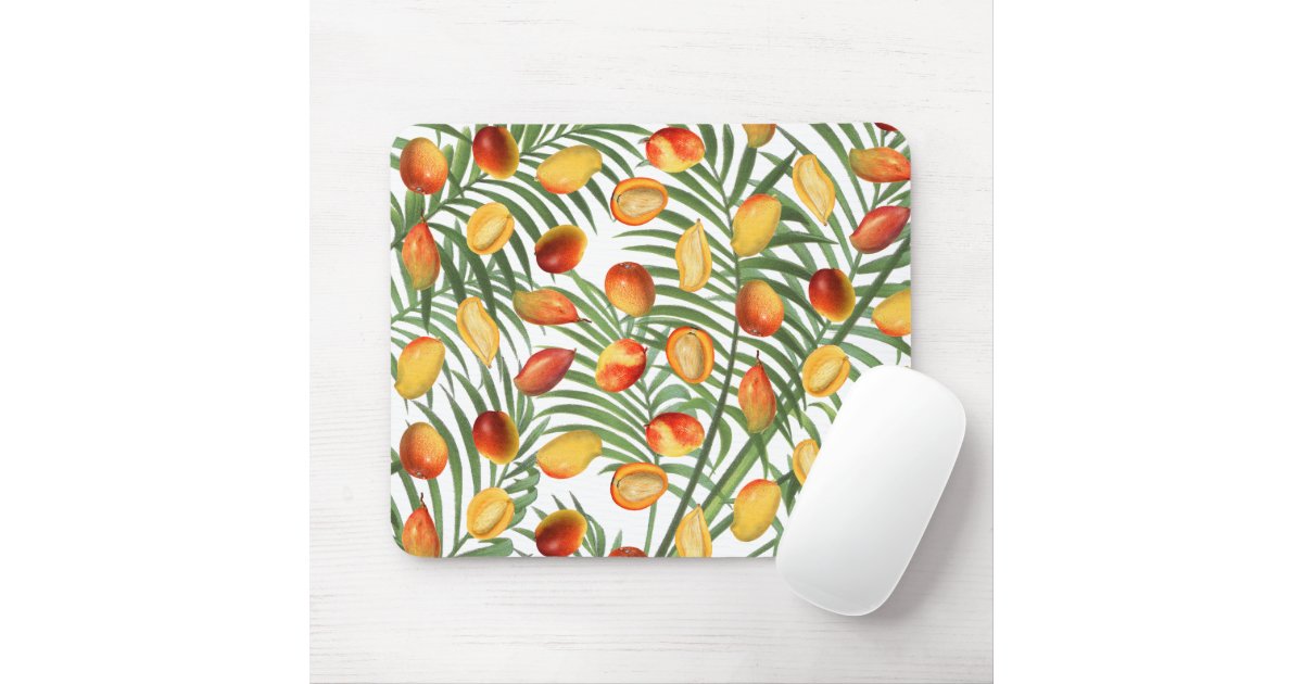 Vintage Mango & Greenery Summer Fruit Pattern Mouse Pad | Zazzle