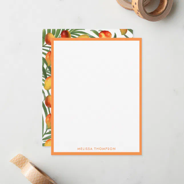 Vintage Mango & Greenery Summer Fruit Pattern Note Card | Zazzle