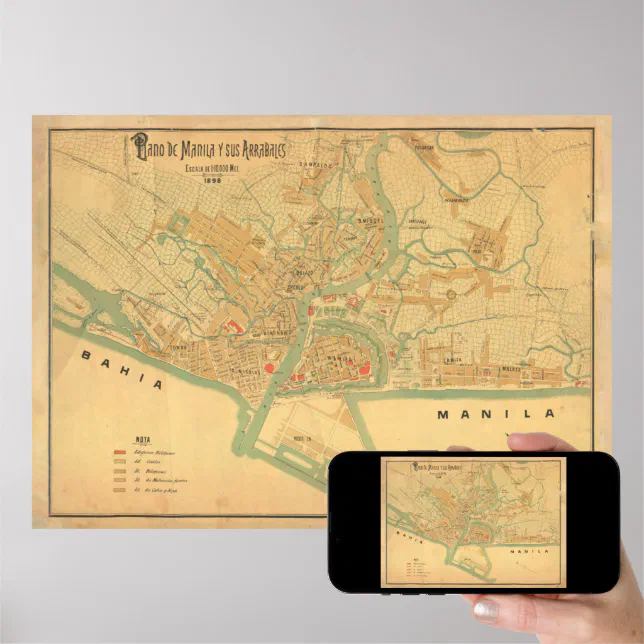 Vintage Manila Philippines Map (1898) Poster | Zazzle