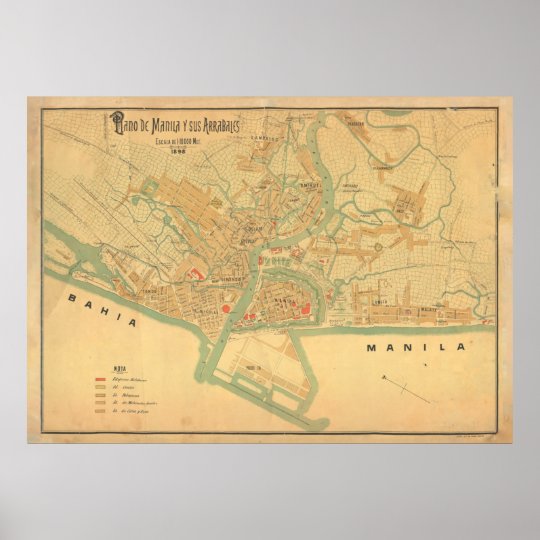 Vintage Manila Philippines Map (1898) Poster | Zazzle.com