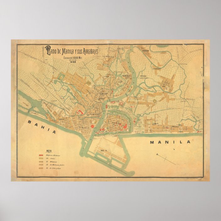 Vintage Manila Philippines Map (1898) Poster | Zazzle.com