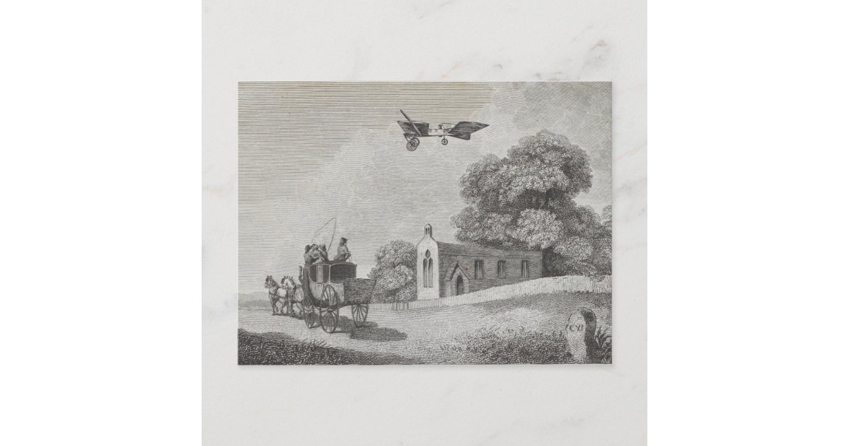 Vintage Manned Flying Machine Art Drawing Postcard | Zazzle