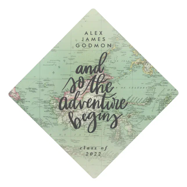 Vintage map adventure graduation graduation cap topper | Zazzle