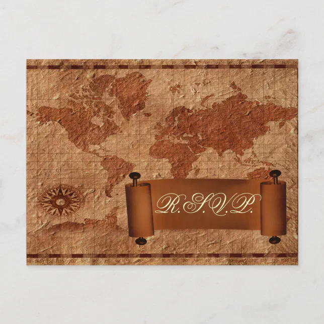 vintage map destination Wedding rsvp card | Zazzle