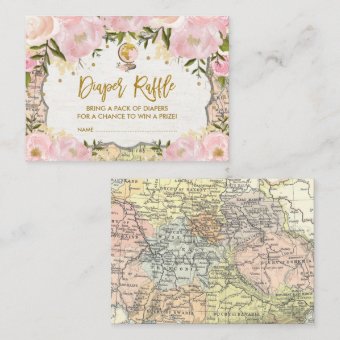 Vintage Map Diaper Raffle Travel Adventure Baby Enclosure Card | Zazzle