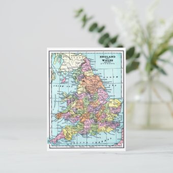 Vintage Map - England & Wales Postcard | Zazzle