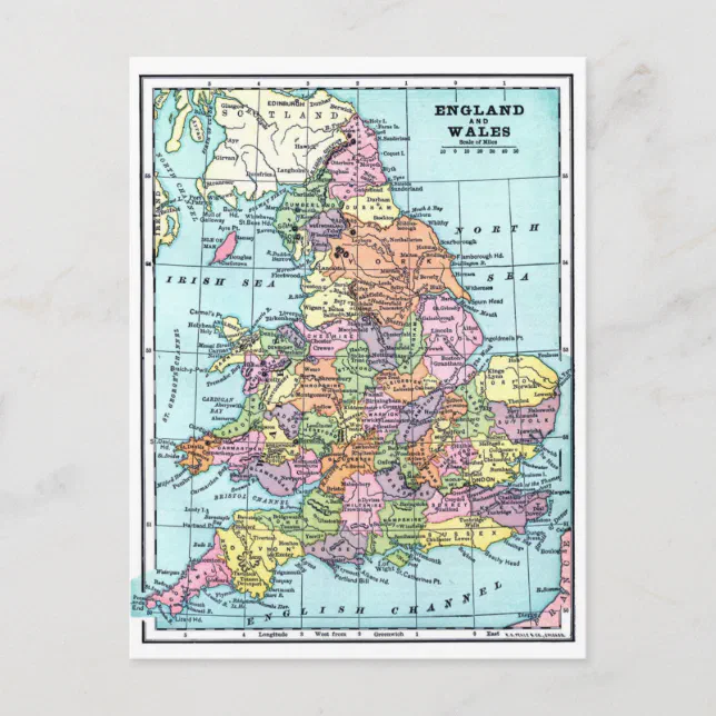 Vintage Map - England & Wales Postcard | Zazzle