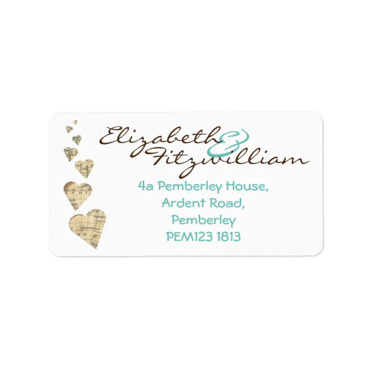Vintage Map Heart Address Label | Zazzle