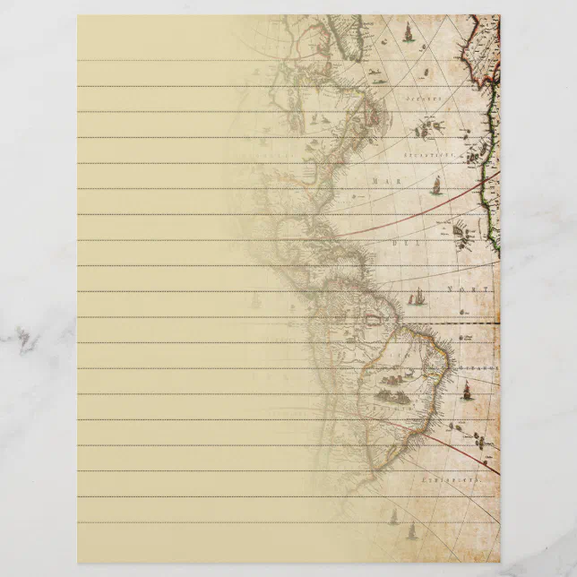 Vintage Map Lined Scrapbook Writing Paper | Zazzle