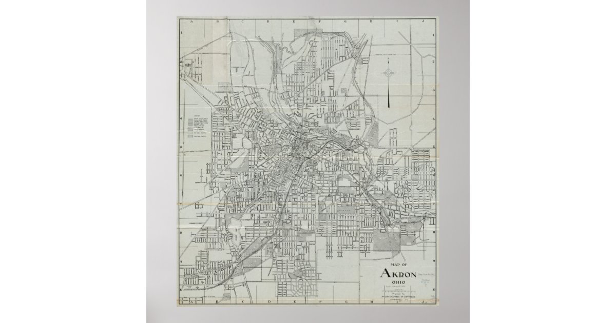 Vintage Map of Akron Ohio (1917) Poster | Zazzle
