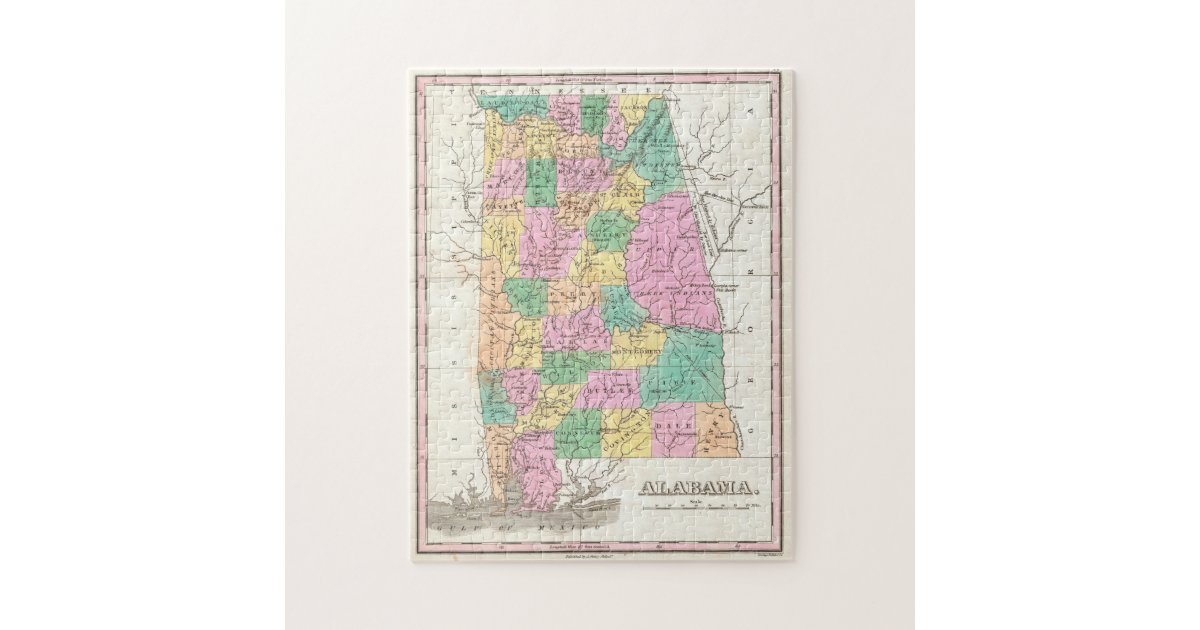 Vintage Map of Alabama (1827) Jigsaw Puzzle | Zazzle