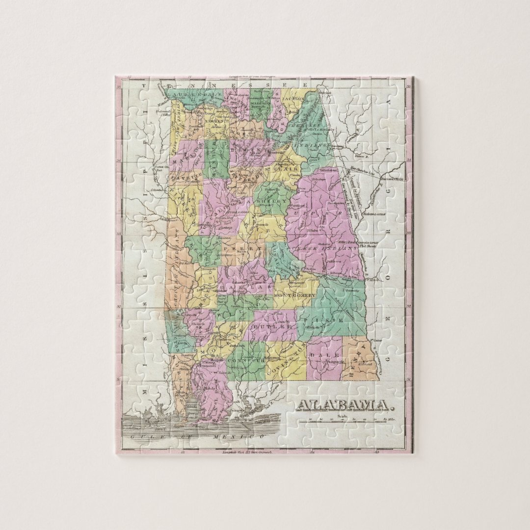 Vintage Map of Alabama (1827) Jigsaw Puzzle | Zazzle