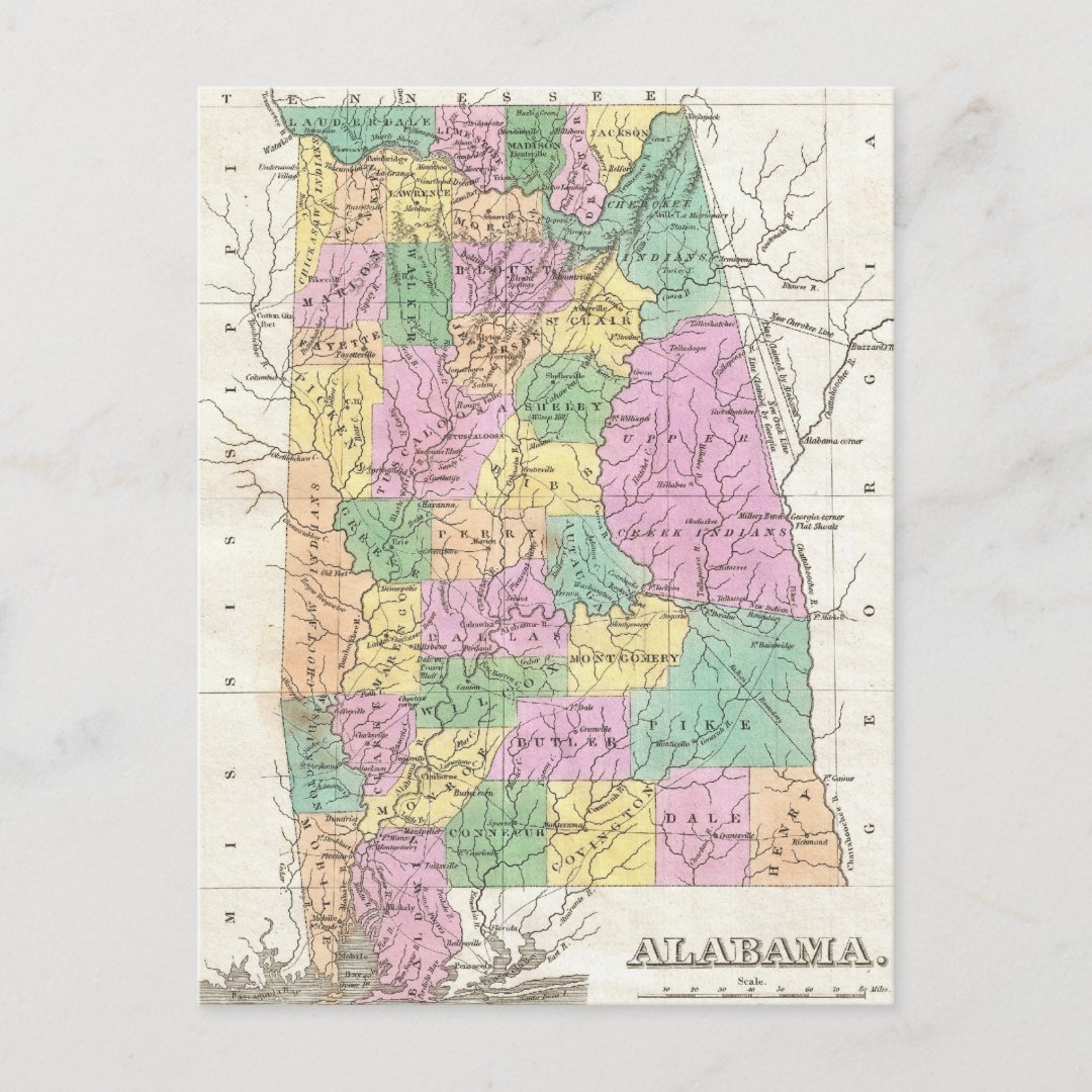 Vintage Map of Alabama (1827) Postcard | Zazzle